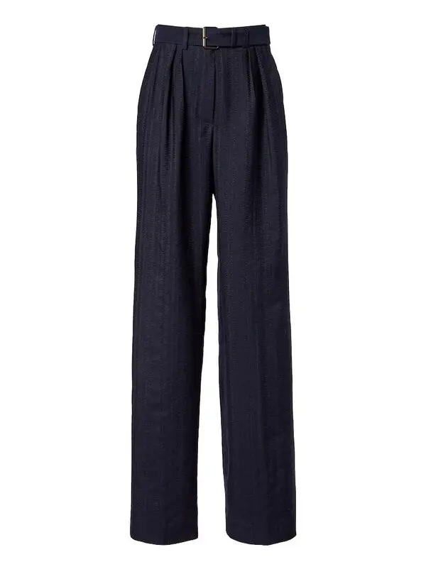 Dries Van Noten Belted Wool Wide-leg Pants - Blue