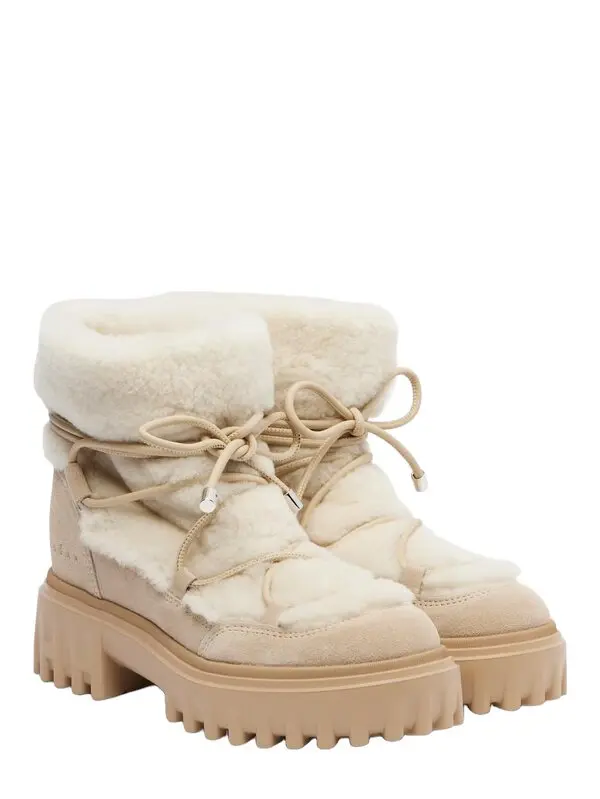 Hogan H700 Shearling-trimmed Suede Ankle Boots - Beige