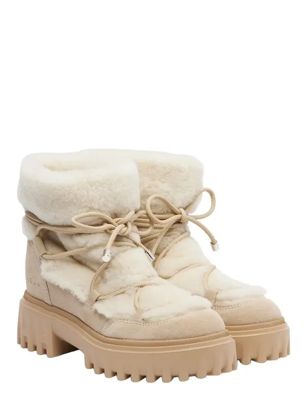 Hogan H700 Shearling-trimmed Suede Ankle Boots - Beige