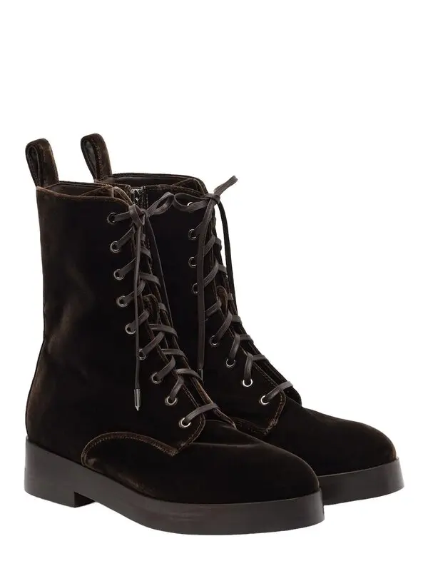AQUAZZURA Ben 20 Leather-trimmed Velvet Combat Boots - Brown