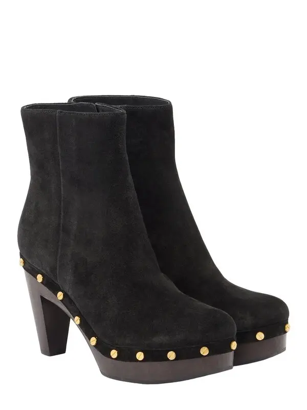 Veronica Beard Gavi Suede Ankle Boots With Gold-tone Studs - Black