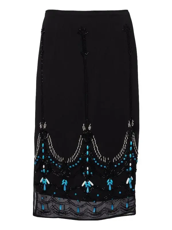 XU ZHI Beaded Jersey Midi Skirt - Black
