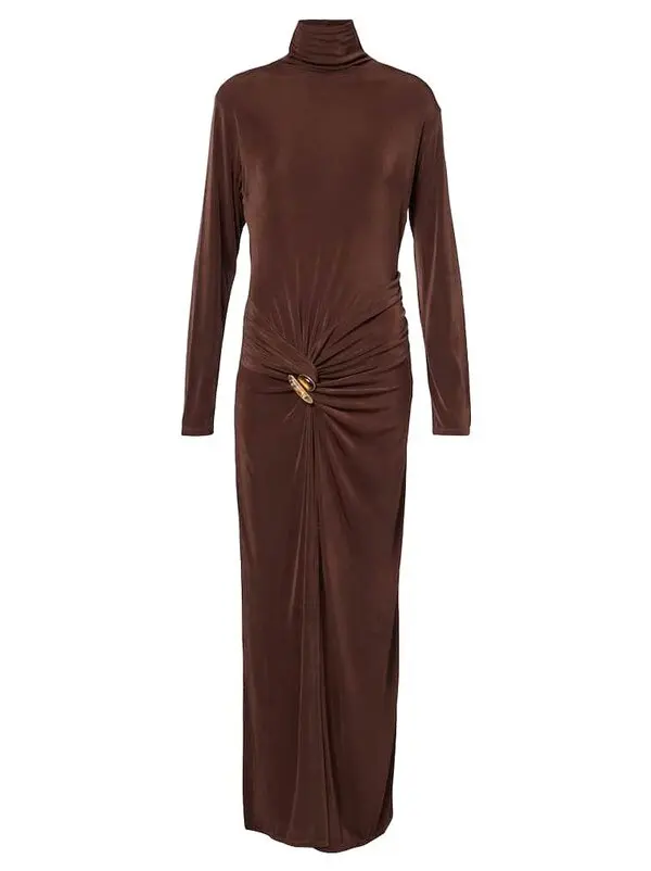 XU ZHI Gathered Turtleneck Maxi Dress - Brown