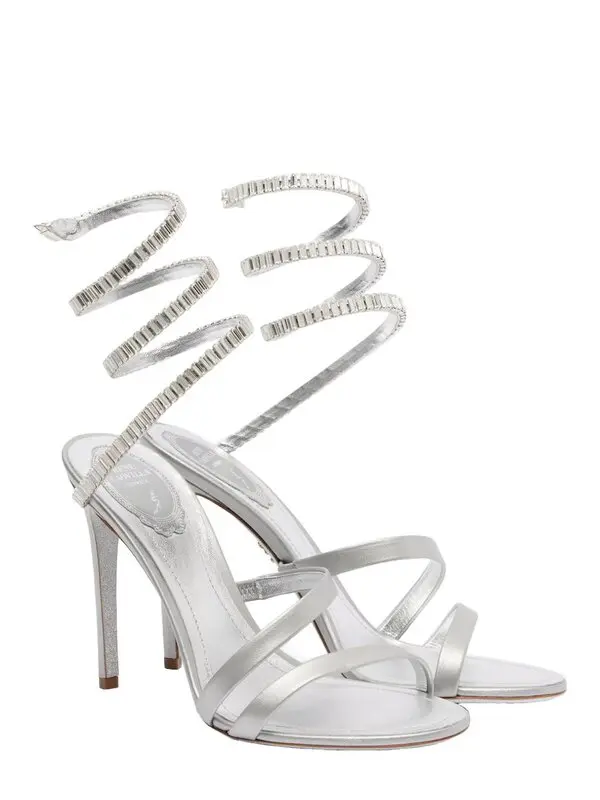 Rene Caovilla Cleo Spark 105 Metallic Leather Sandals - Silver