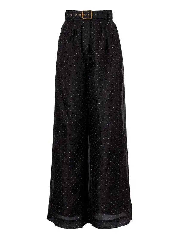 Zimmermann Polka-dot Linen And Silk Wide-leg Pants - Black