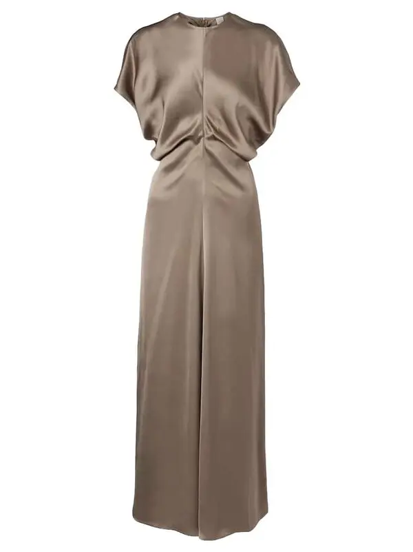 TOTÊME Draped Satin Maxi Dress - Grey