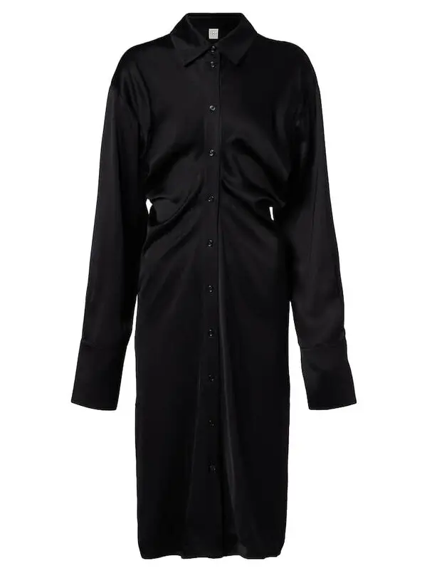 TOTÊME Slouch Crêpe Satin Shirt Dress - Black