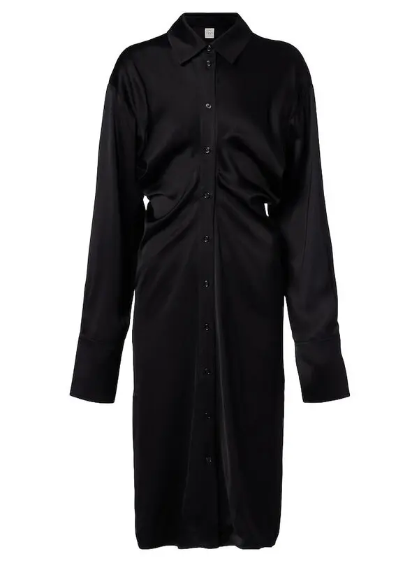 TOTEME Slouch Crêpe Satin Shirt Dress - Black