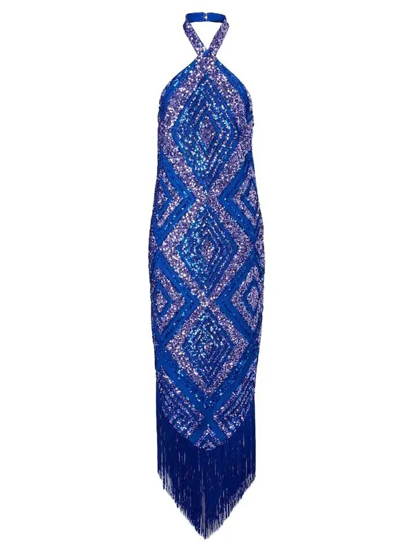 TALLER MARMO Nina Fringed Sequined Maxi Dress - Blue