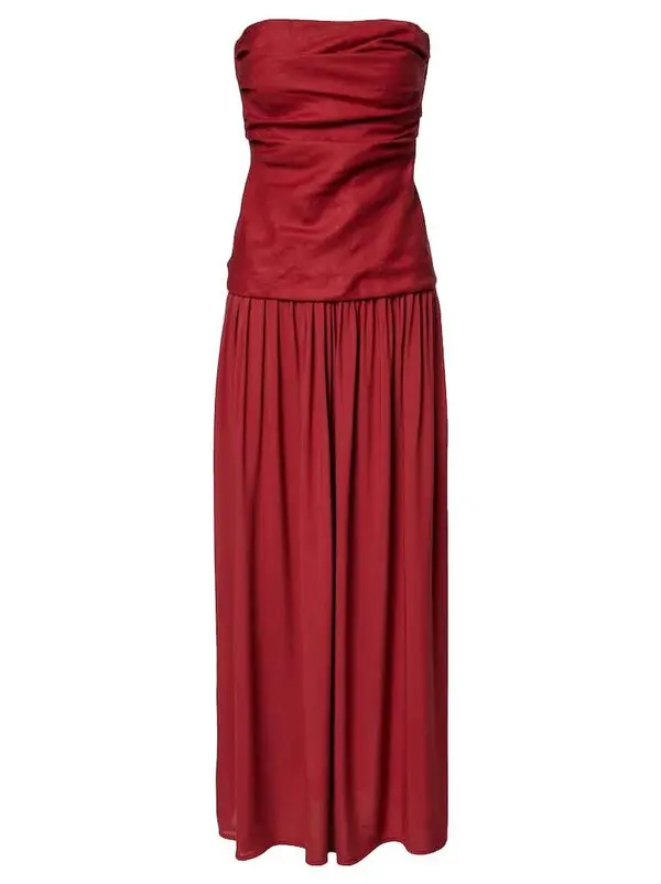 Faithfull The Brand Hedy Gathered Linen Maxi Dress - Burgundy