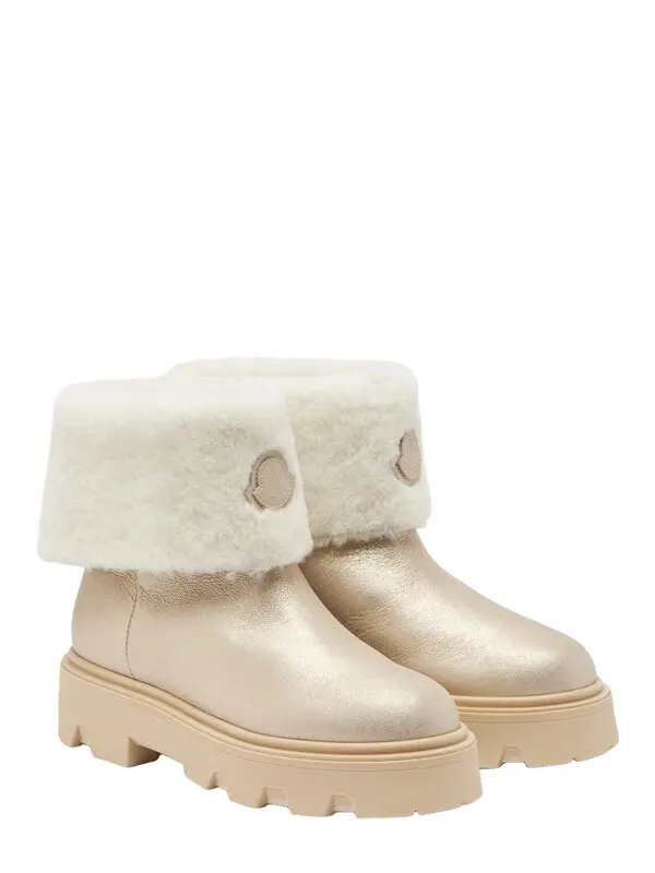 Moncler Aurea Shearling-trimmed Leather Ankle Boots - Beige