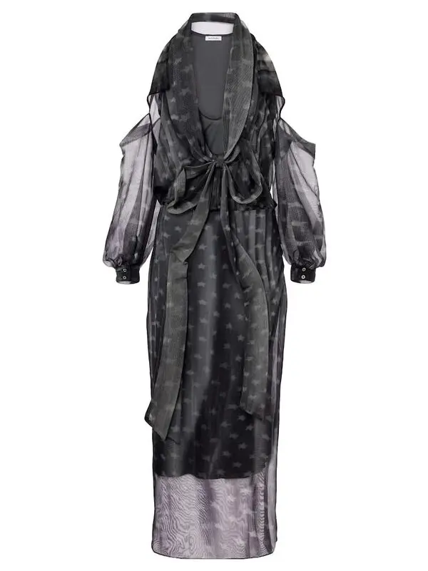 Acne Studios Draped Printed Sheer Jersey Midi Dress - Grey