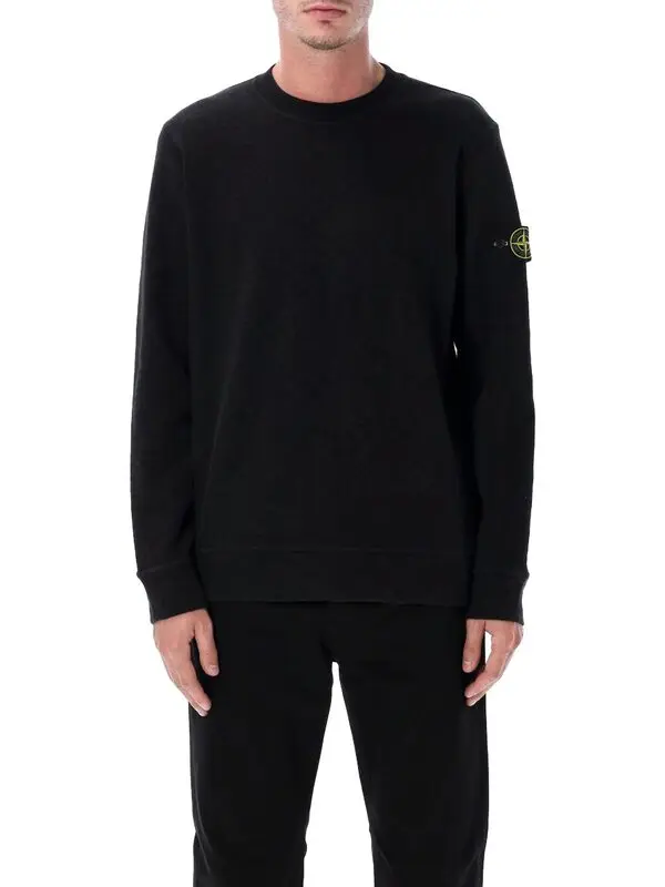 Stone Island Textured Cotton Crew Neck Sweatshirt - Black