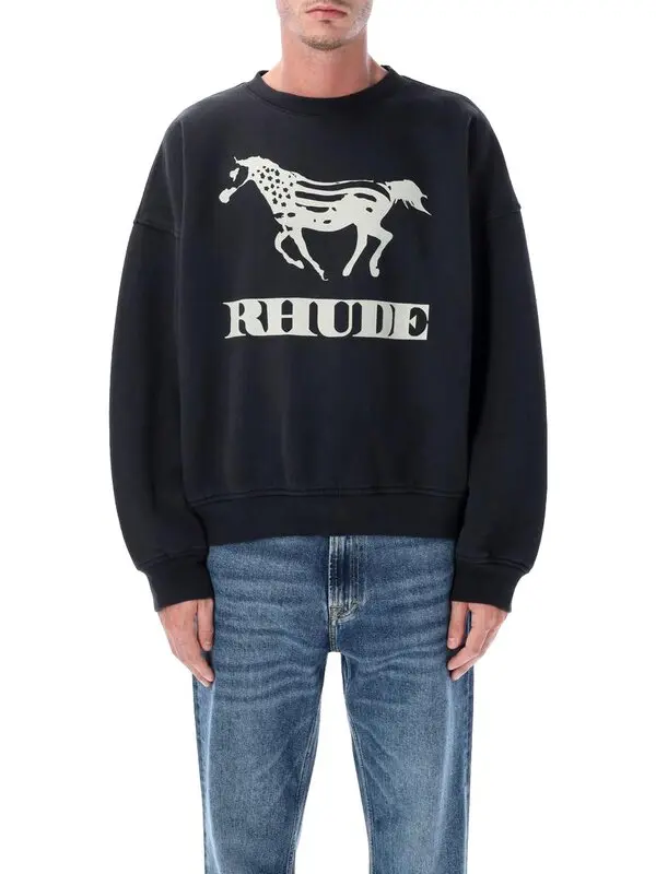 Rhude Dinero Cotton Crewneck Sweatshirt - Vintage Black