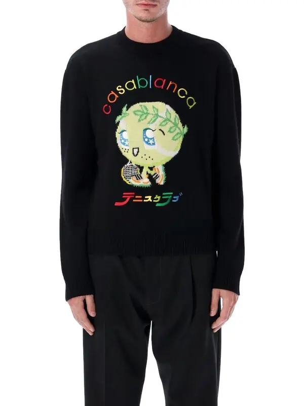 Casablanca Character Intarsia Crew Sweater - Kawaii Tennis Boy