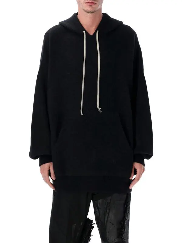 Rick Owens Oversized Wool Knit Hoodie - Black
