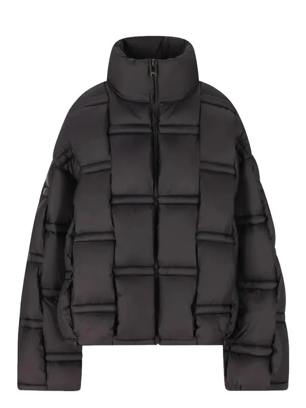 RAXXY Geometric Quilted Down Coat - Black