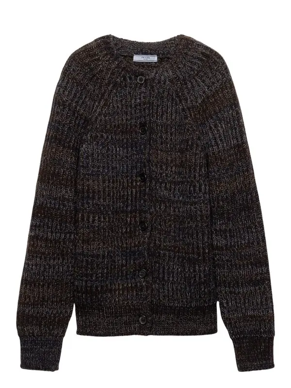 Prada Mouliné Wool Cardigan - Dark Brown/navy Blue