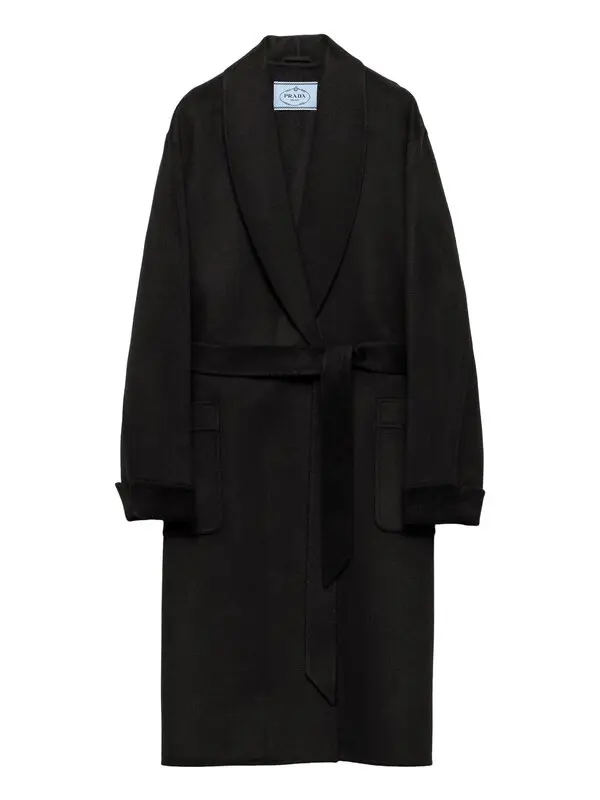 Prada Single-breasted Double Cashwool Coat - Black