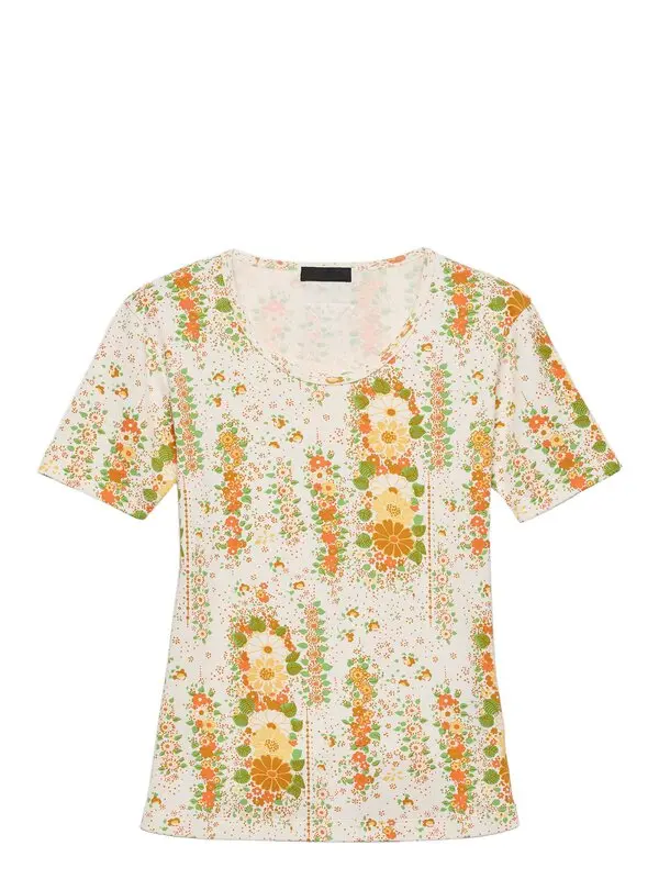 Prada Floral Print Cotton T-shirt - Orange