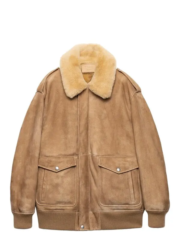 Prada Shearling Collar Bomber Jacket - Neutral