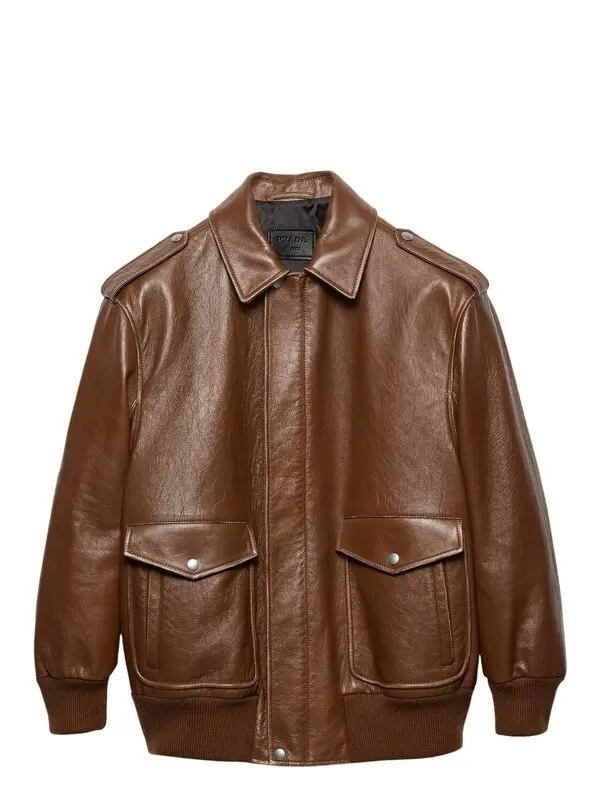 Prada Nappa Leather Bomber Jacket - Brandy