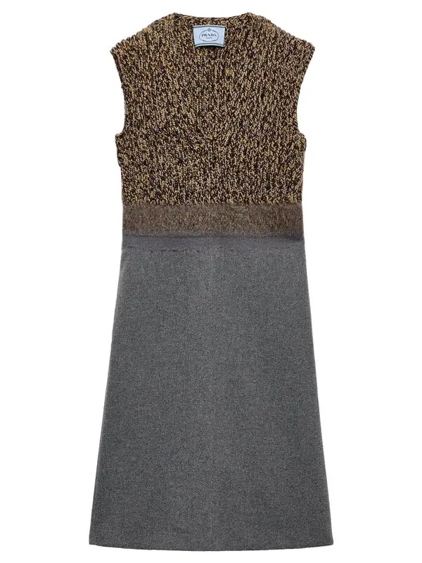 Prada Shetland Wool And Cashmere V-neck Dress - Grey