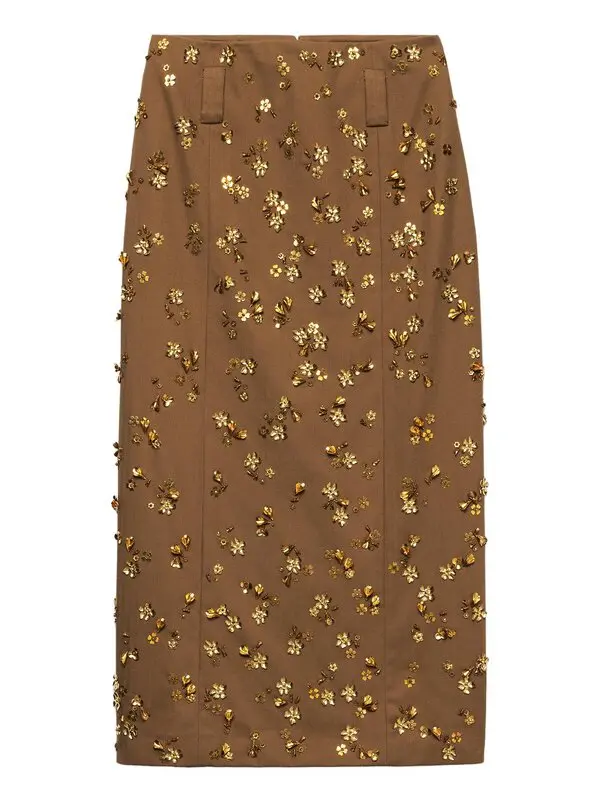 Prada Embroidered Chevron Midi-skirt - Cork Beige