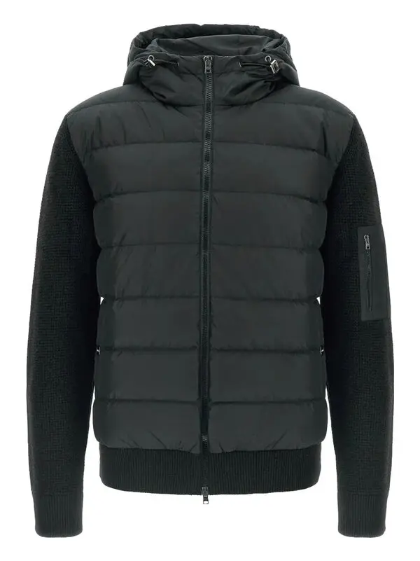Herno Padded Bomber Jacket With Wool Sleeves - Black