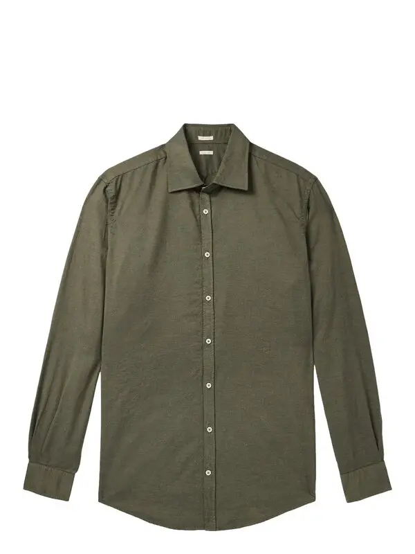 Massimo Alba Genova Cutaway-collar Cotton-chambray Shirt - Green