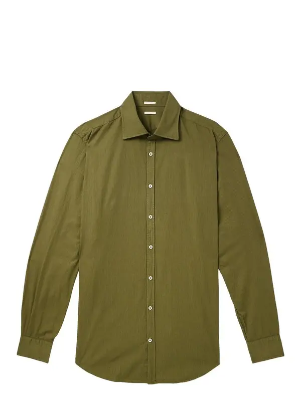 Massimo Alba Striped Cotton Shirt - Green