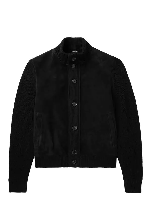 Zegna Suede-trimmed Textured-cashmere Jacket - Black