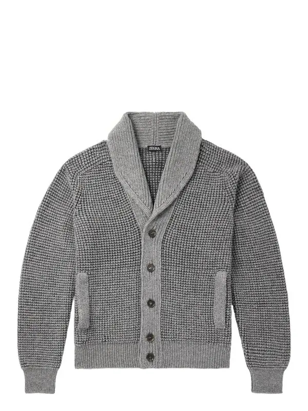 Zegna Shawl-collar Waffle-knit Cardigan - Gray
