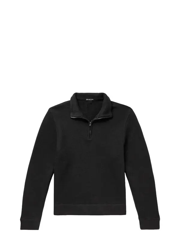 JAMES PERSE Cozy Cotton-blend Jersey Half-zip Sweatshirt - Black