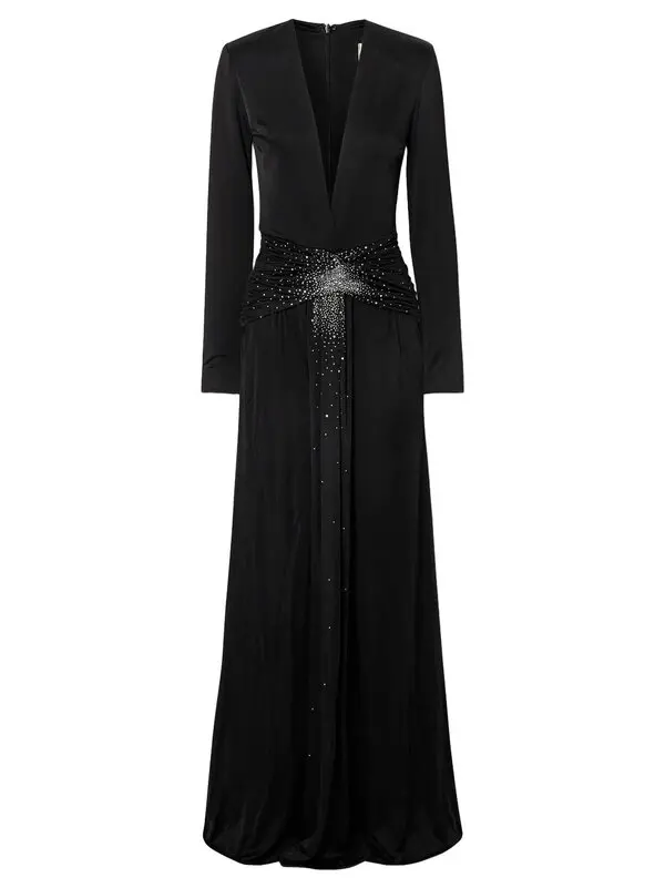 THE NEW ARRIVALS ILKYAZ OZEL Crystal-embellished Gathered Stretch-jersey Gown - Black
