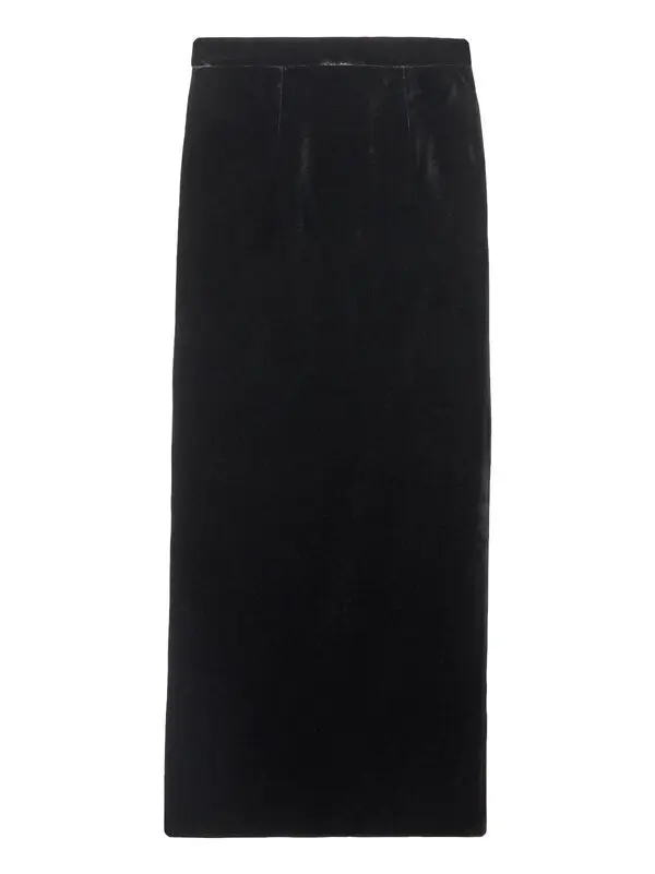 THE NEW ARRIVALS ILKYAZ OZEL Raja Velvet Midi Skirt - Black