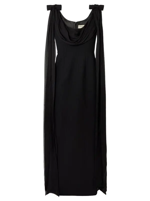 THE NEW ARRIVALS ILKYAZ OZEL Morticia Bow-detailed Draped Gown - Black