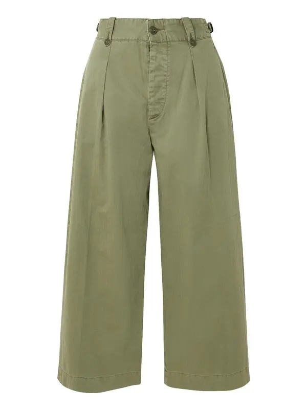 Ralph Lauren Kyle Pleated Herringbone Cotton Wide-leg Pants - Green