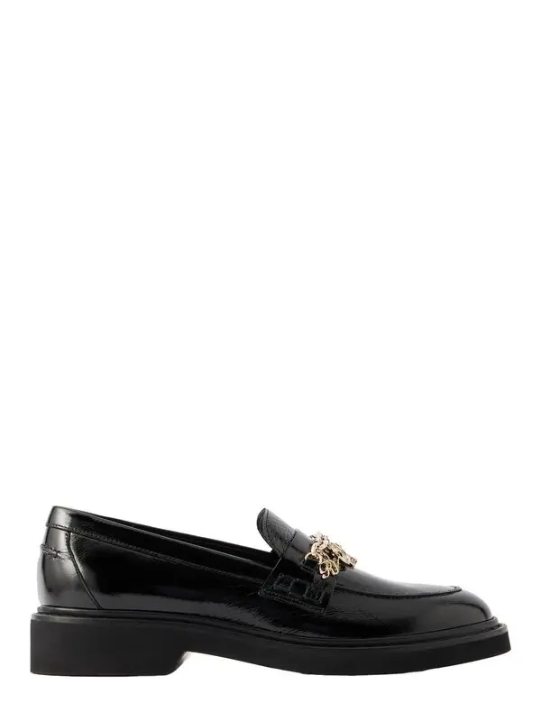 ROGER VIVIER Viv Rangers Embellished Patent-leather Loafers - Black
