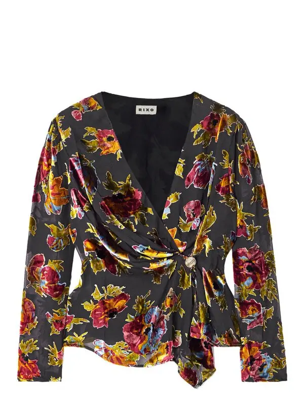 Rixo Evelyn Embellished Floral-print Devoré-velvet Wrap Top - Multi