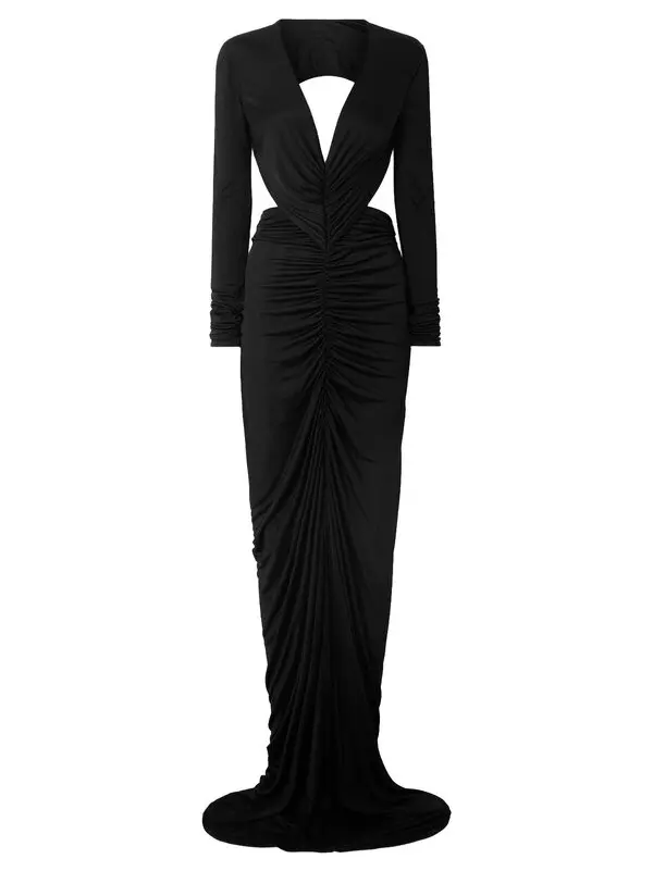 Rick Owens Poppy Open-back Ruched Jersey Gown - Black