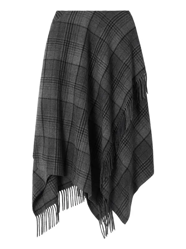Ralph Lauren Hadiah Asymmetric Fringed Checked Wool Midi Skirt - Gray