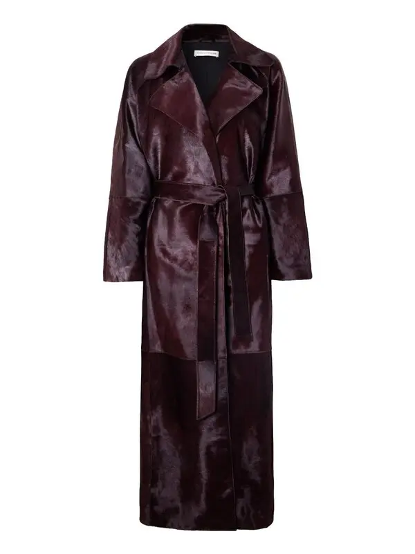 Nour Hammour Althea Cow Hair Trench Coat - Burgundy