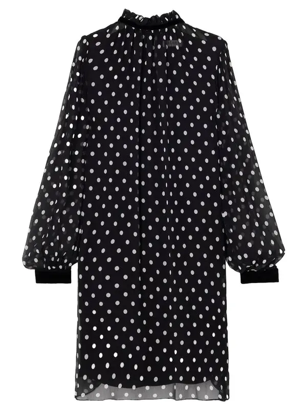 Nina Ricci Velvet-trimmed Polka-dot Mini Dress - Black