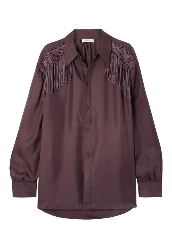 DIOTIMA Epaulette Crochet-trimmed Fringed Silk-twill Shirt - Burgundy