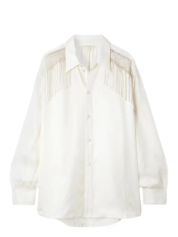 DIOTIMA Epaulette Crochet-trimmed Fringed Silk-twill Shirt - Off-white