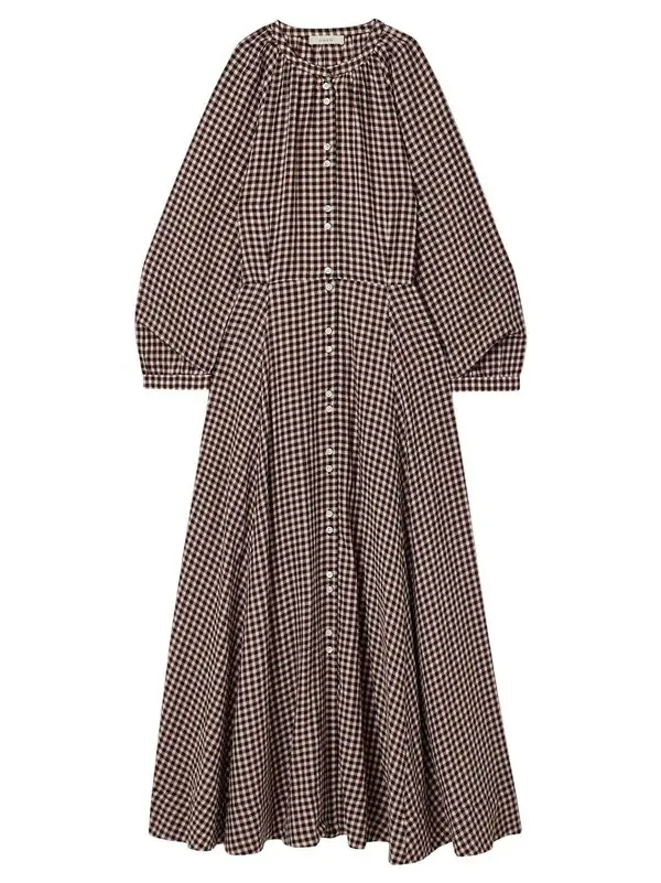 DÔEN Madelaine Checked Organic Cotton-voile Midi Dress - Multi