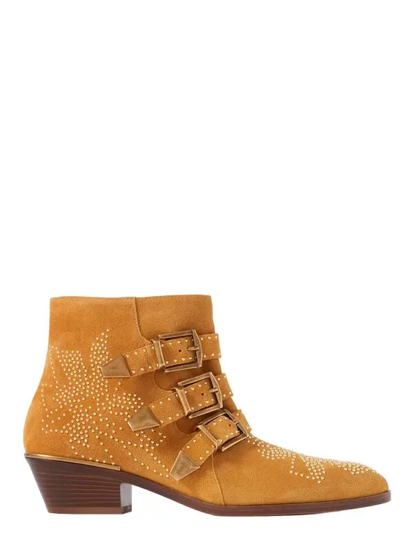 Chloé Susan Buckled Studded Suede Ankle Boots - Brown