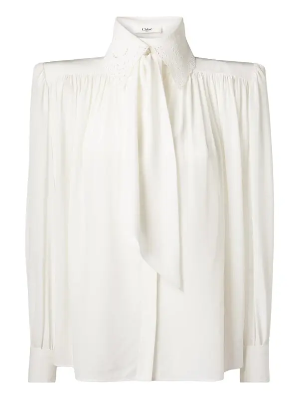 Chloé Pussy-bow Broderie Anglaise-trimmed Silk Shirt - White