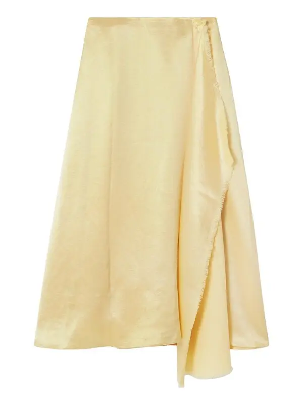 ABADIA Verlap Draped Frayed Dupioni Maxi Skirt - Yellow